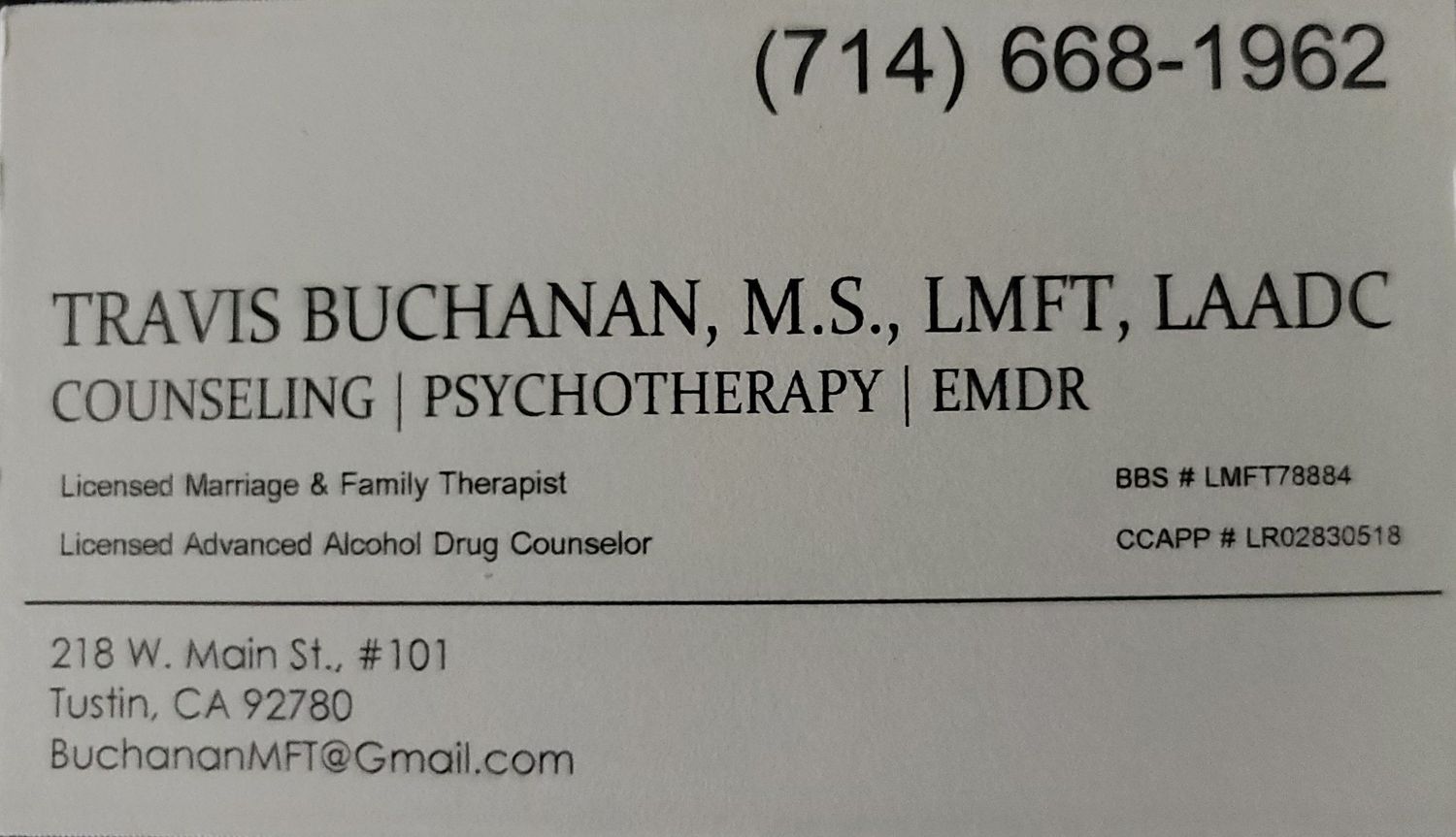 Travis Buchanan, Marriage & Family Therapist, Tustin, CA, 92780 ...