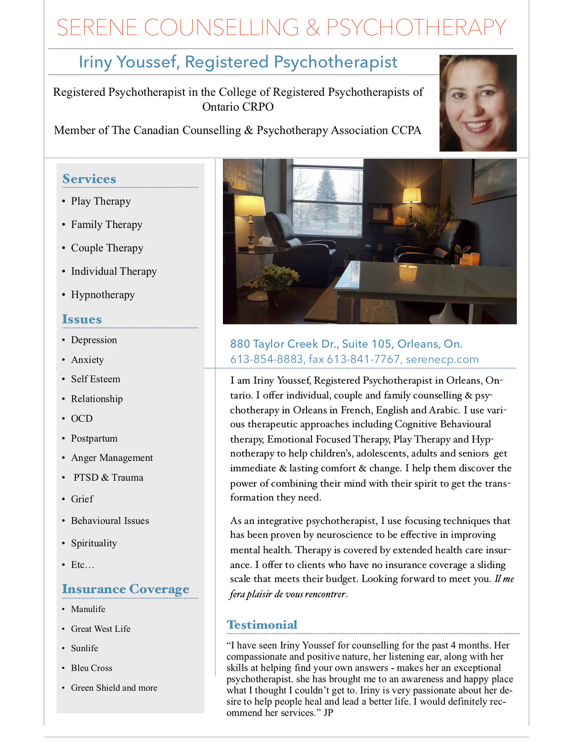 Iriny Youssef, Registered Psychotherapist, Orleans, ON, K4A ...